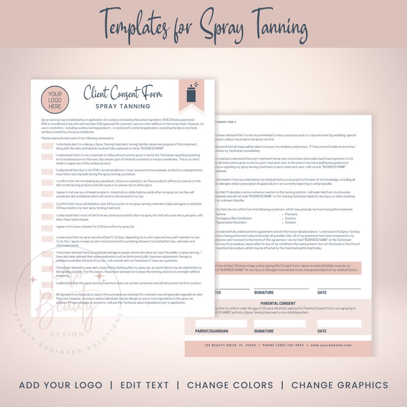 Editable Spray Tanning Client Intake Form, Spray Tanning Consent Form ...