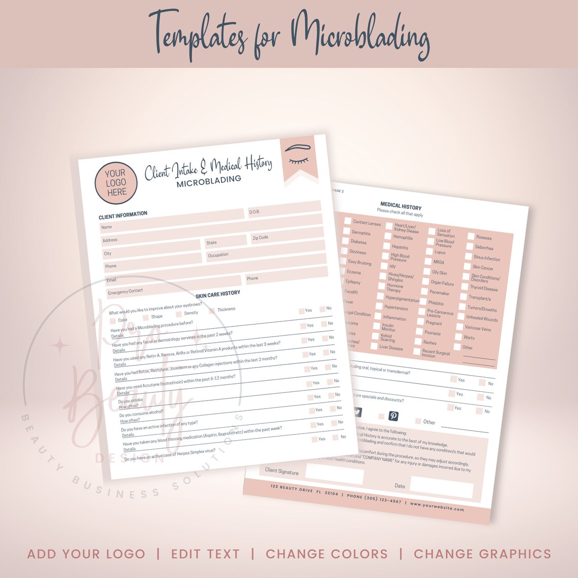 Editable Microblading Client Intake Form, Permanent Makeup Forms for ...