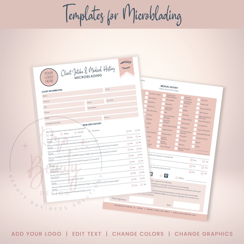 Editable Microblading Client Intake Form, Permanent Makeup Consent Form ...