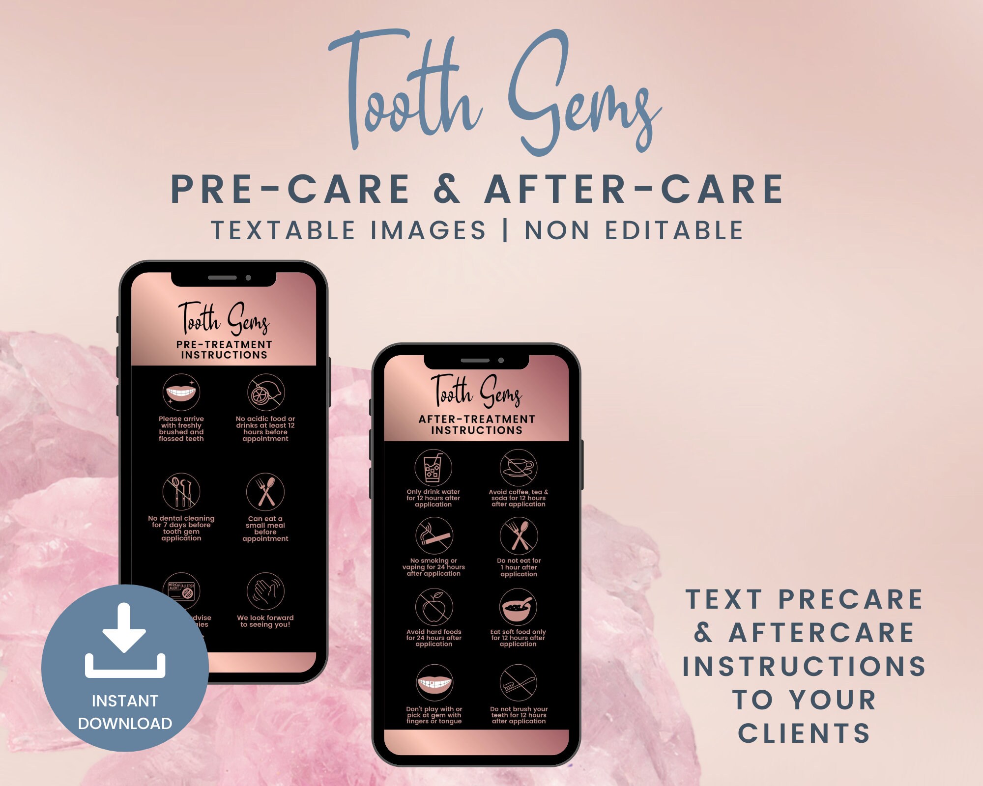 Digital Tooth Gem Precare and Aftercare Cards, Textable Tooth Gems ...