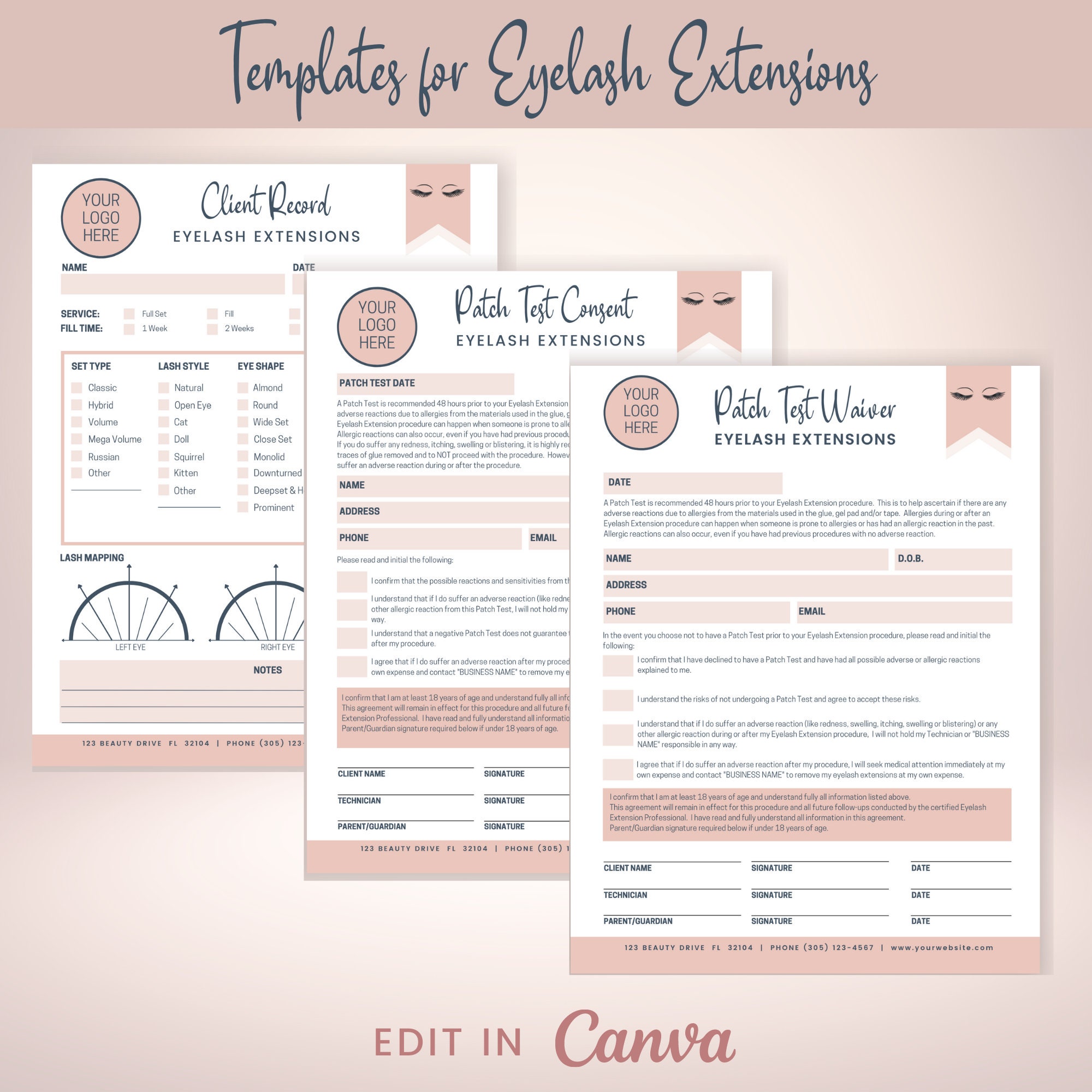 Editable Lash Extension Templates Starter Pack Eyelash Artist - Etsy ...