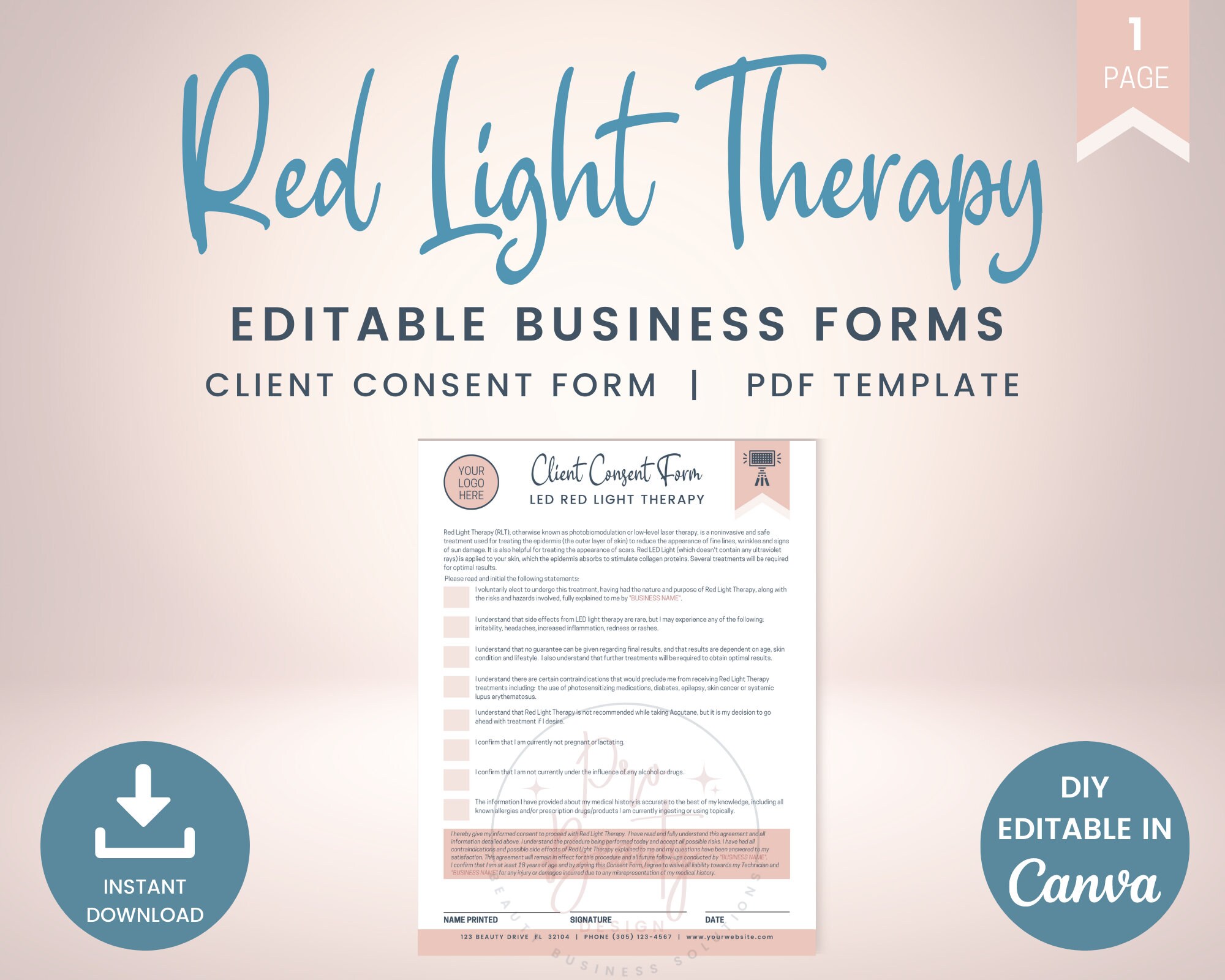LED Red Light Therapy Client Consent Form Editable RLT Forms - Etsy