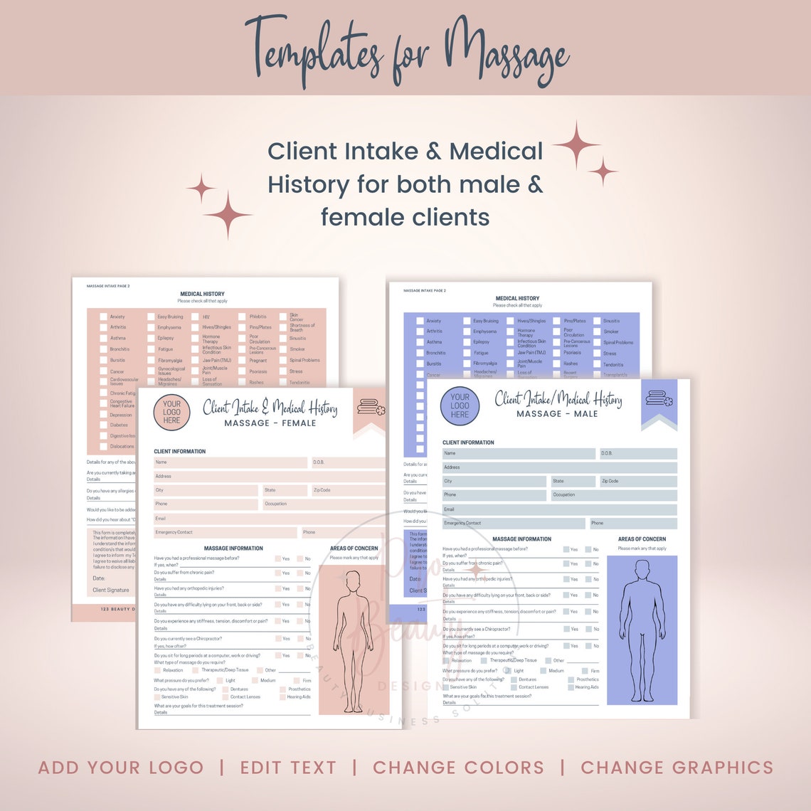 Editable Massage Therapy Starter Pack, Massage Client Intake, Massage ...