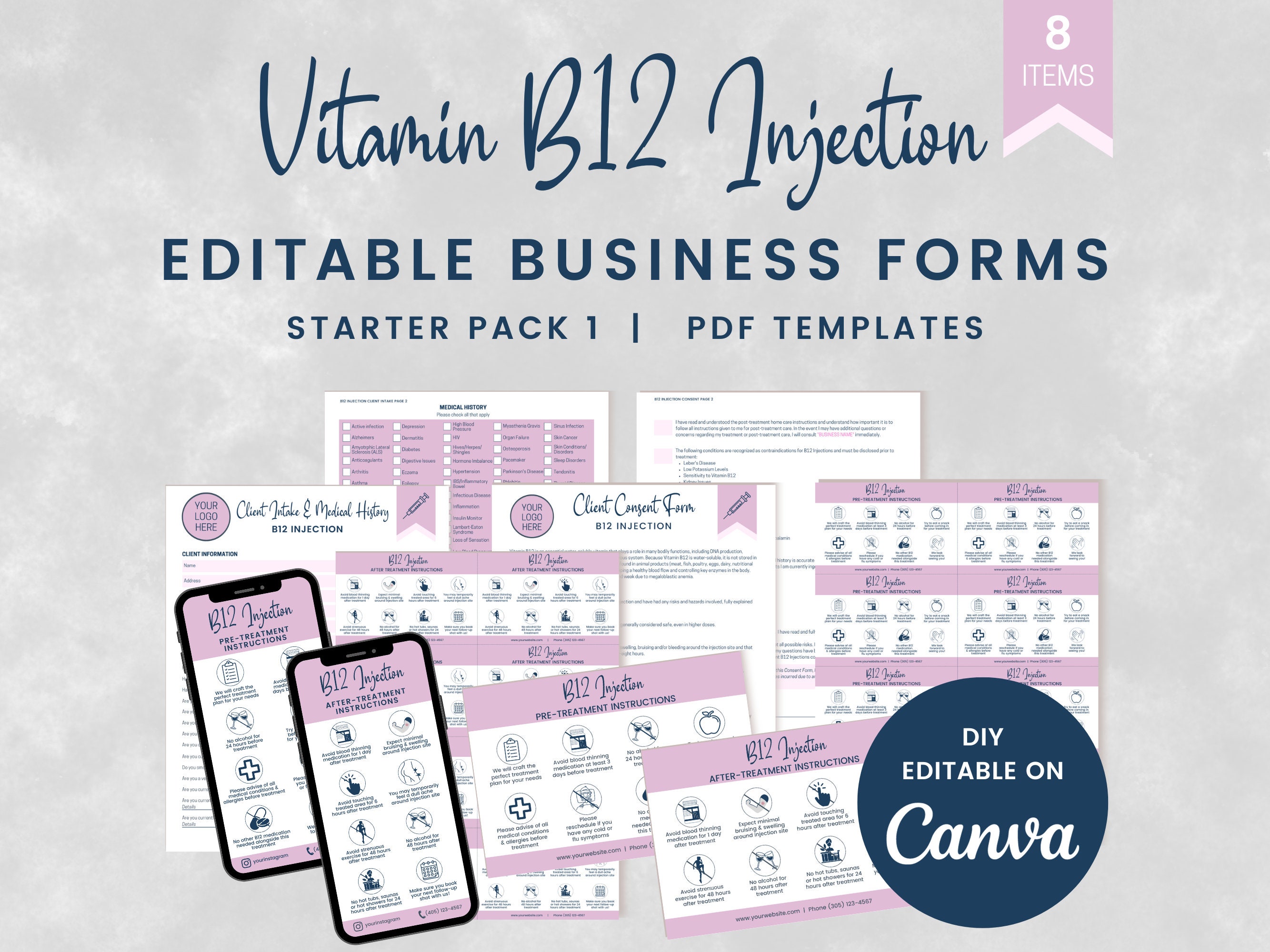 Vitamin B12 Injection Business Forms, Injectables Consent Form, B12 ...