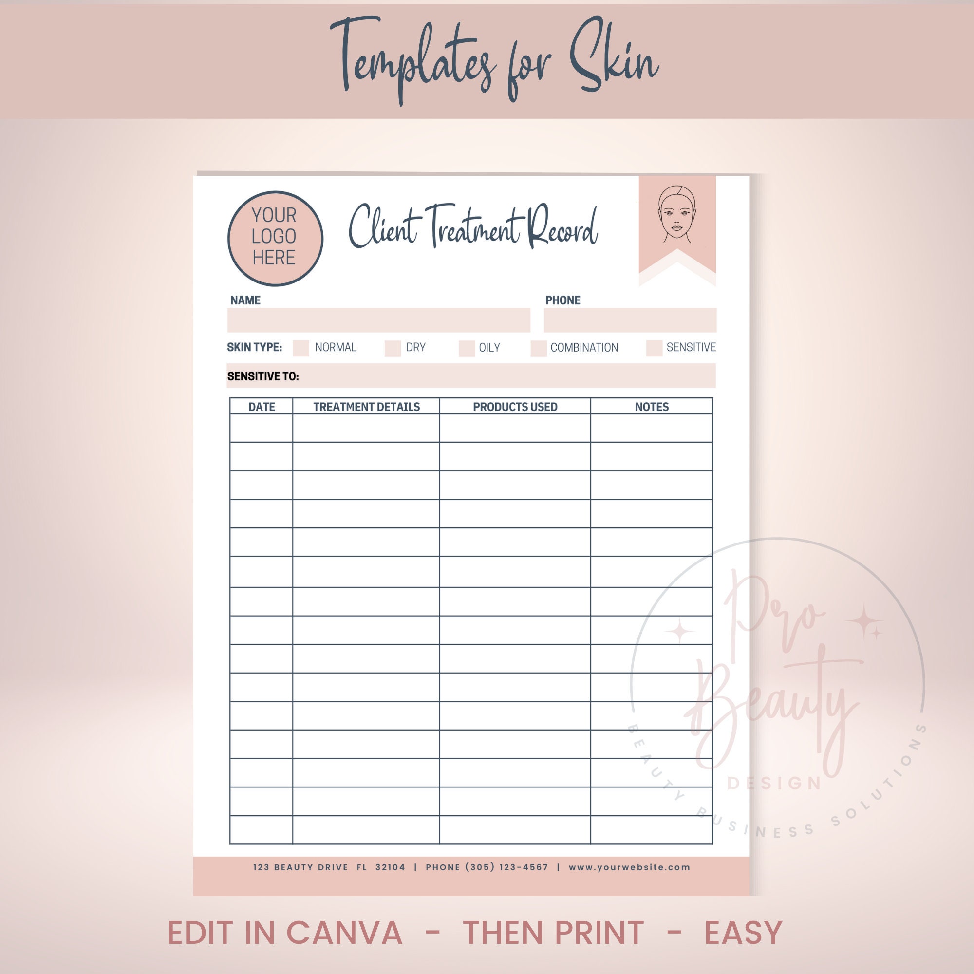 Editable Client Treatment Plan, Templates for Esthetician Business ...