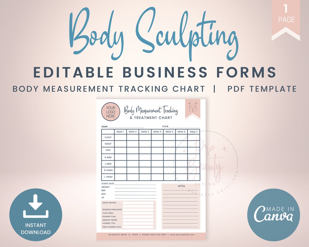 Body Measurement Tracking Chart Template for Estheticians - Etsy