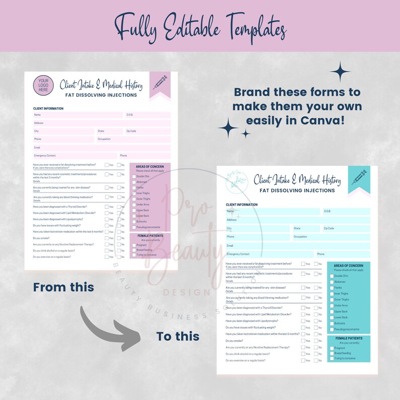 Microneedling Business Form Templates for Estheticians, Editable ...