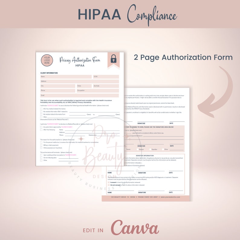 HIPAA Privacy Authorization and Notice of Privacy Policies, Compliant ...