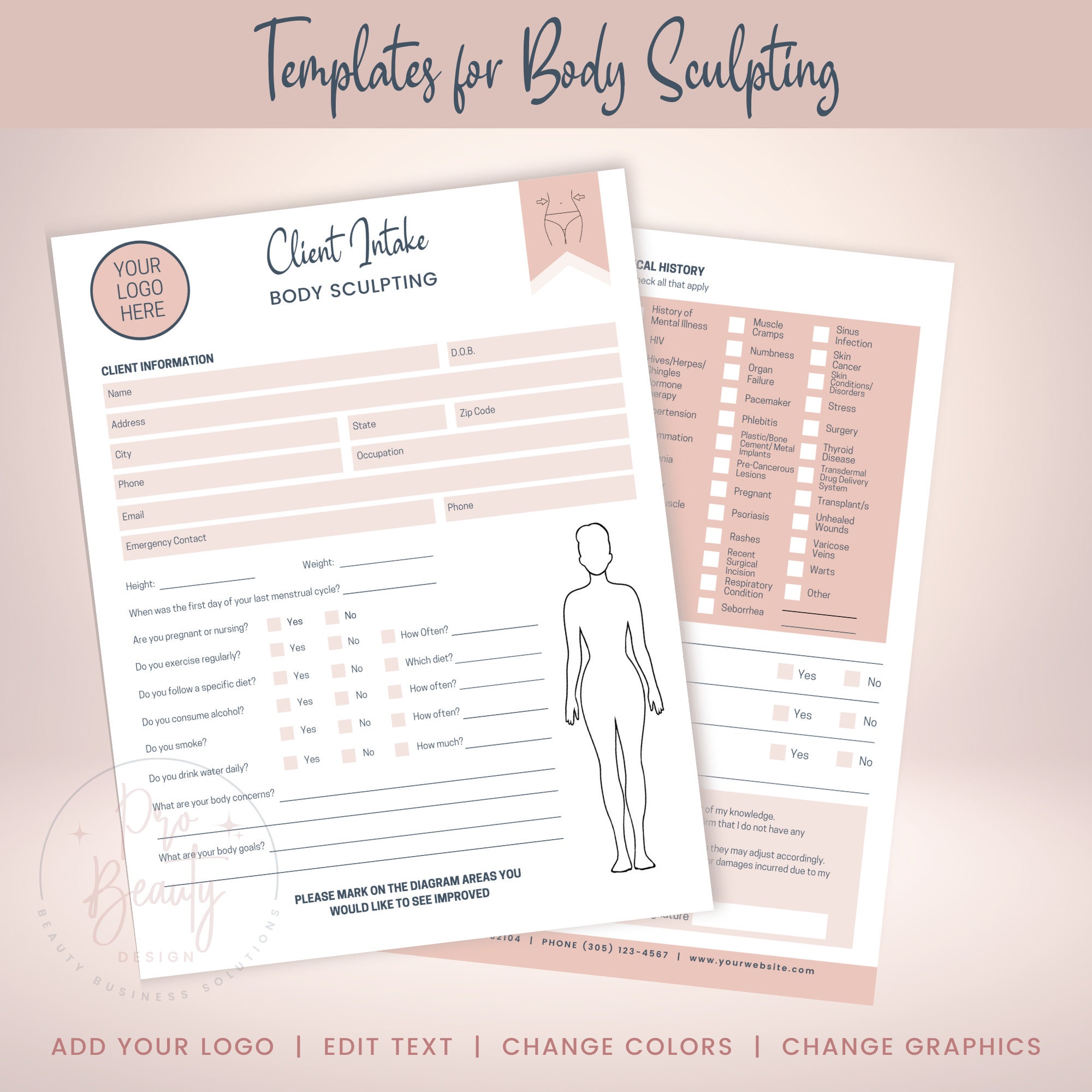 Editable Body Sculpting Client Intake Forms, Wood Therapy Client ...