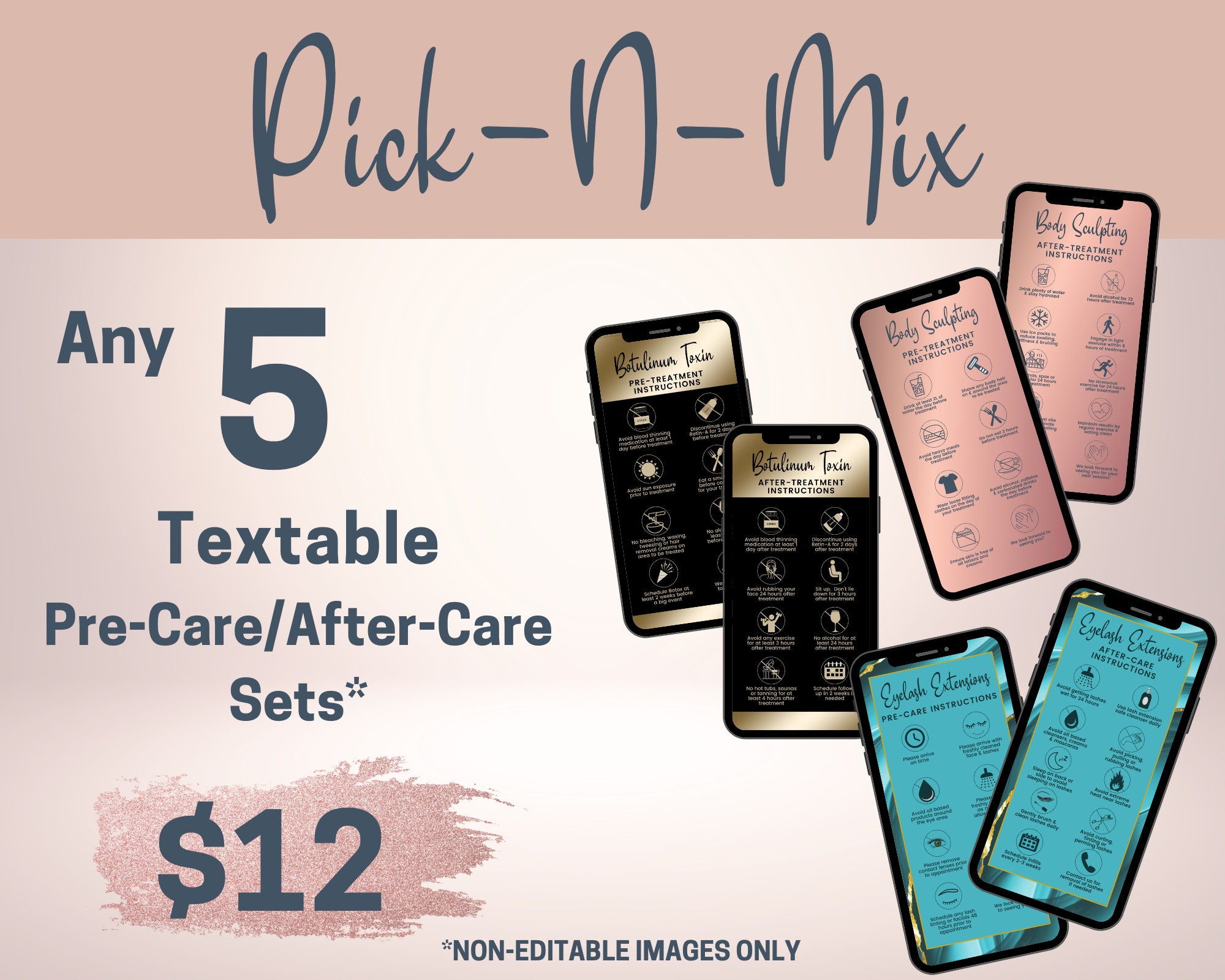 Create Your Own Bundle, 5 Textable Precare and Aftercare Images for 12 ...