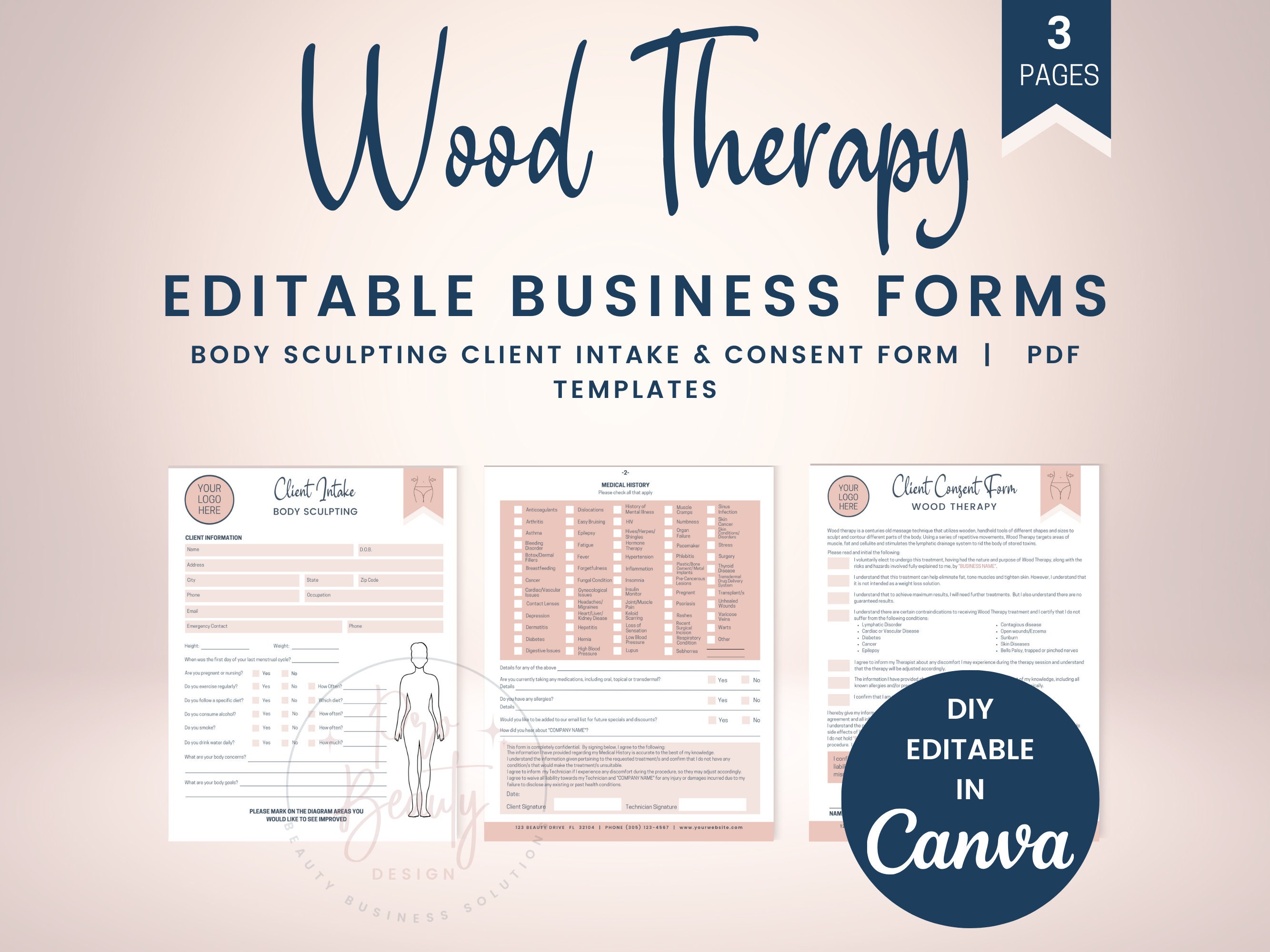 Editable Body Sculpting Client Intake Forms, Wood Therapy Client ...
