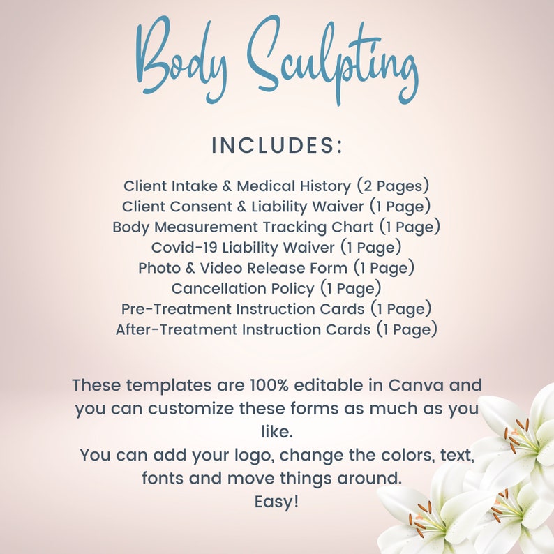 Editable Body Sculpting Templates Body Contouring Forms for - Etsy