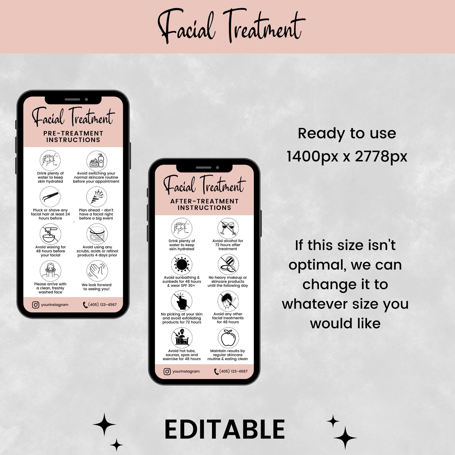 Digital Facial Treatment Precare and Aftercare Cards, Textable Facial ...