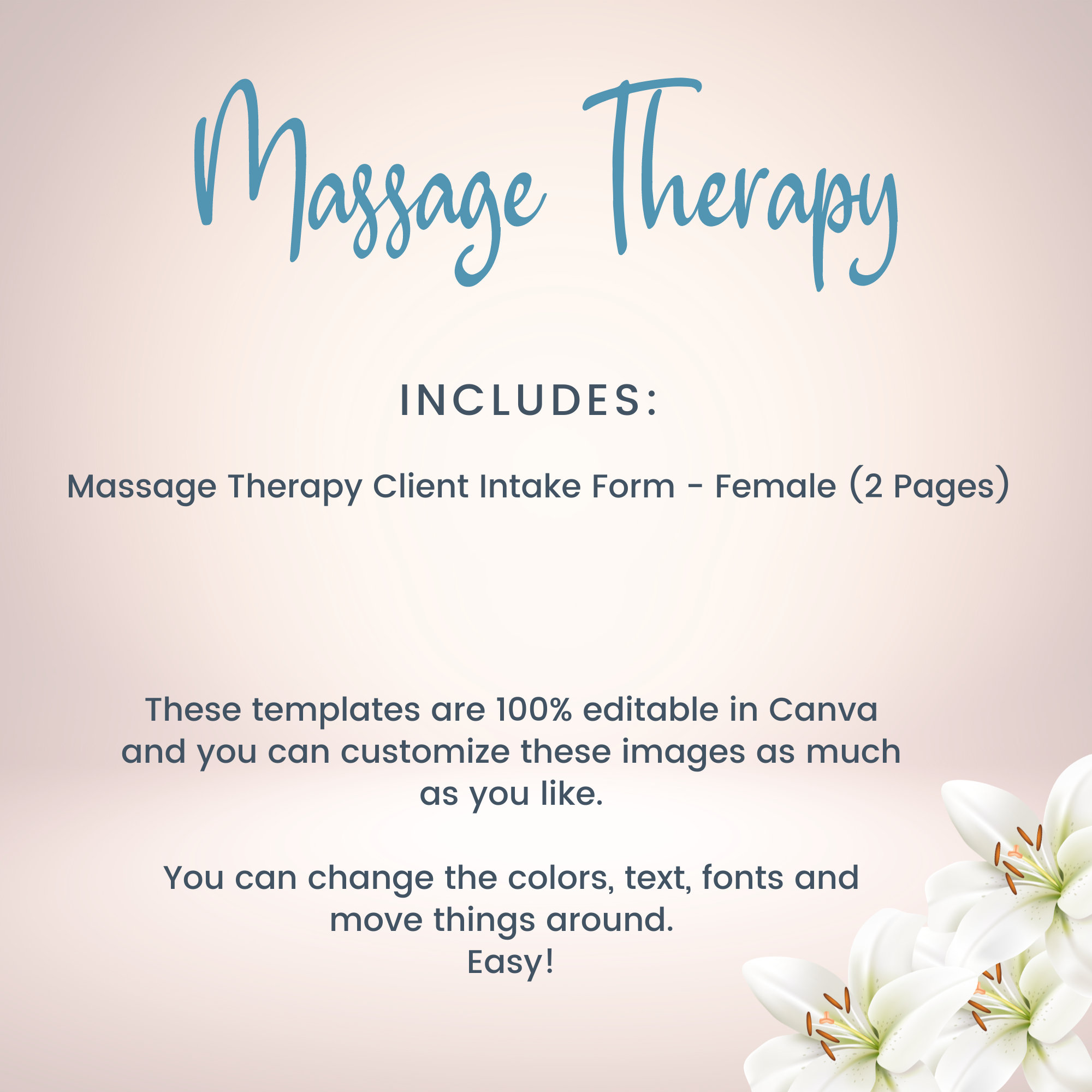 Editable Massage Therapy Intake Forms for Females, Client Intake ...