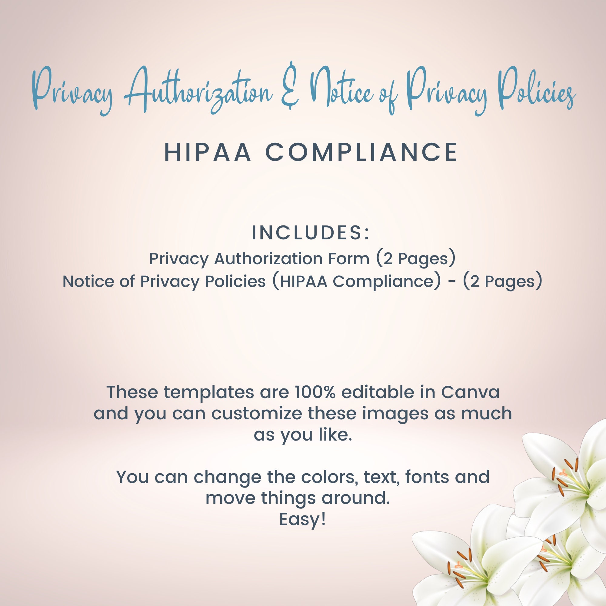 HIPAA Privacy Authorization and Notice of Privacy Policies, Compliant ...