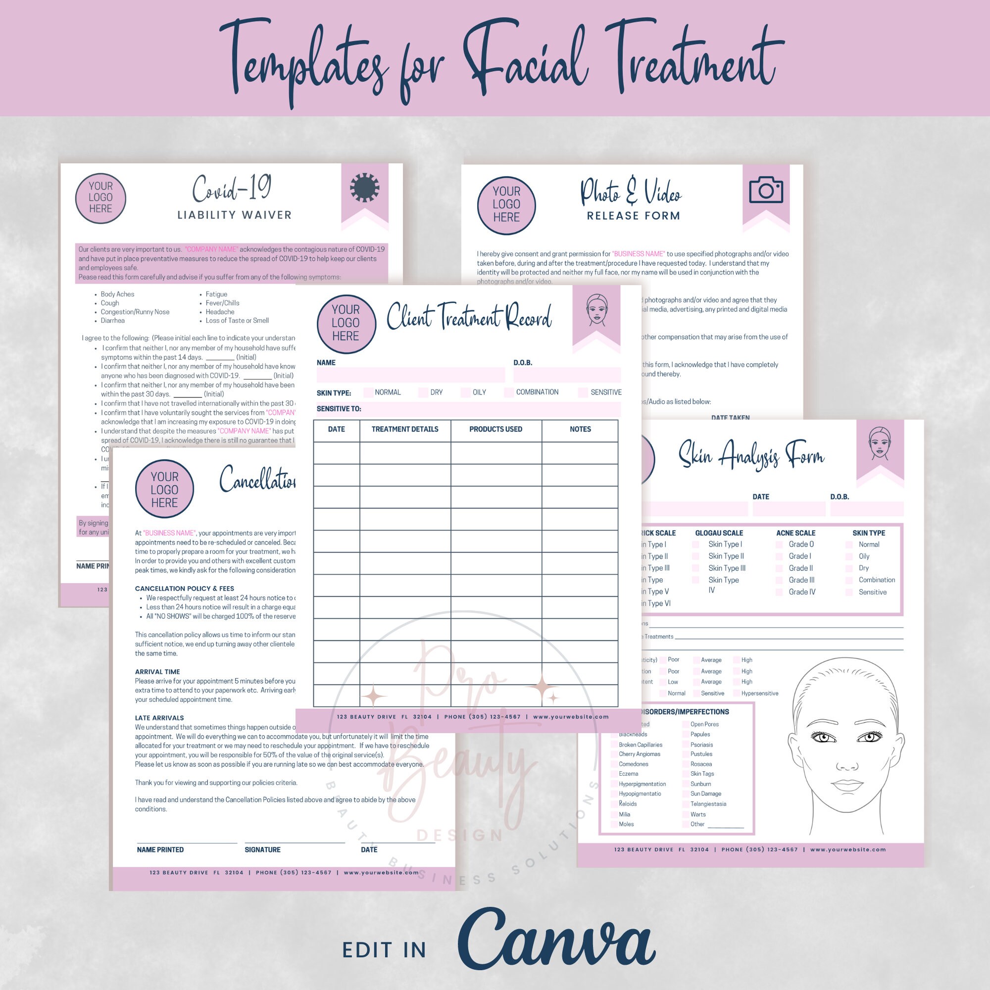 Facial Treatment Business Forms, Editable Templates for Estheticians ...