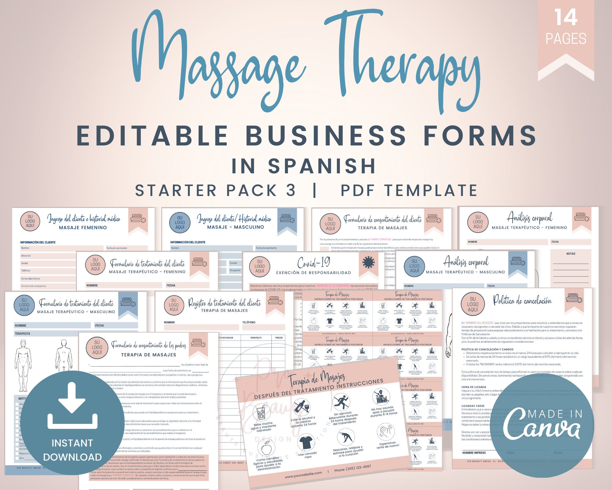 SPANISH Massage Therapy Business Forms for Estheticians - Etsy