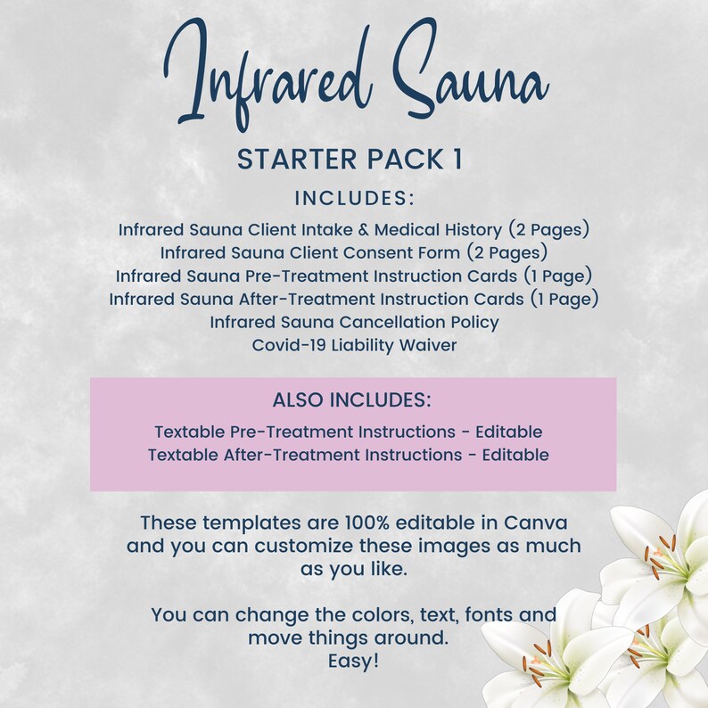 Infrared Sauna Business Forms, DIY Editable Detox Sauna Client Intake ...
