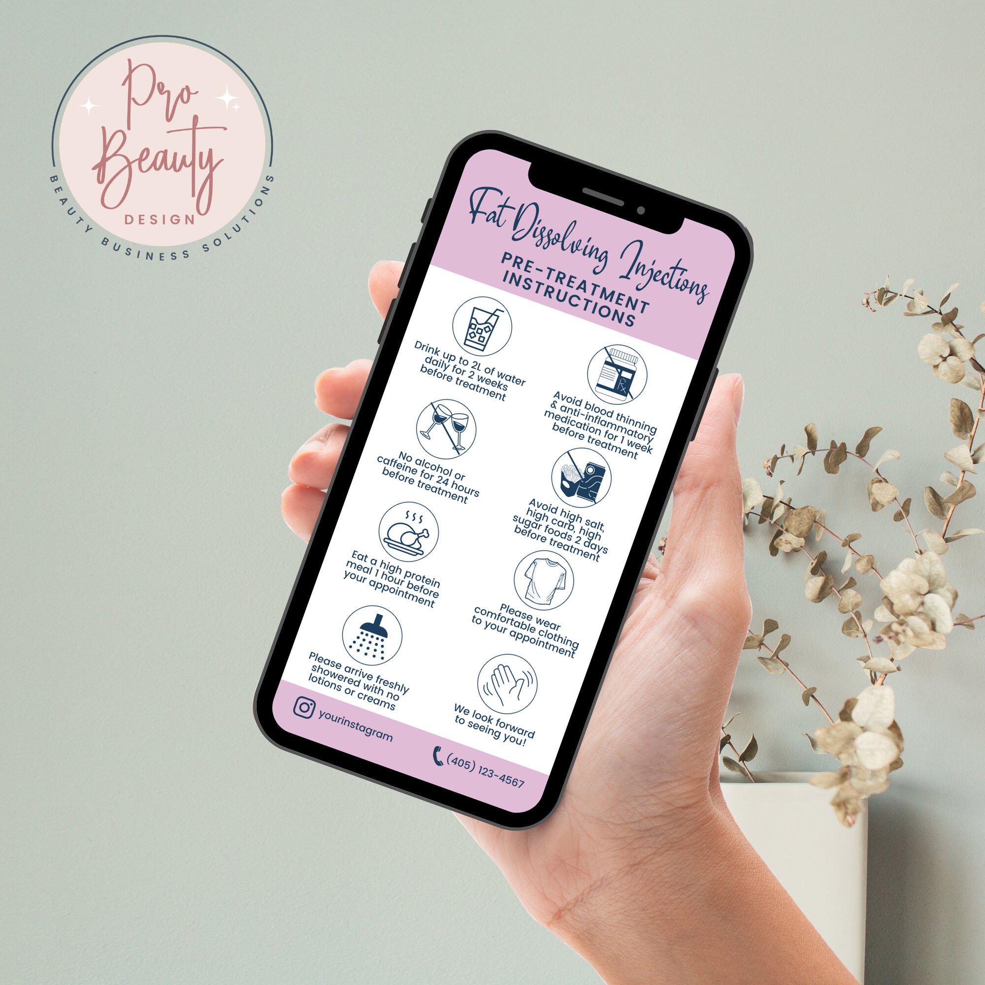 Digital Fat Dissolving Injection Precare and Aftercare Cards, Textable ...