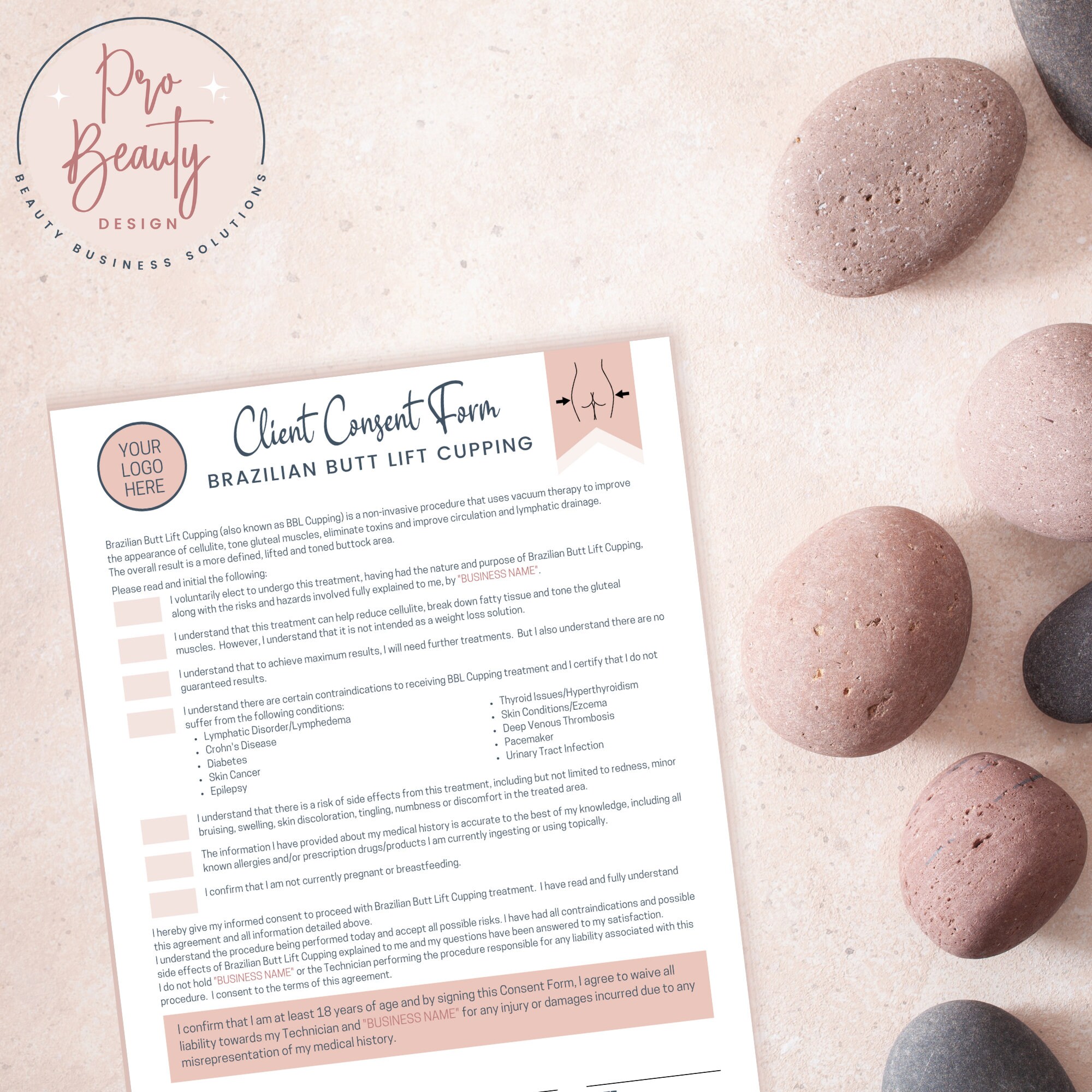 Brazilian Butt Lift Cupping Consent Form & Liability Waiver, Editable ...