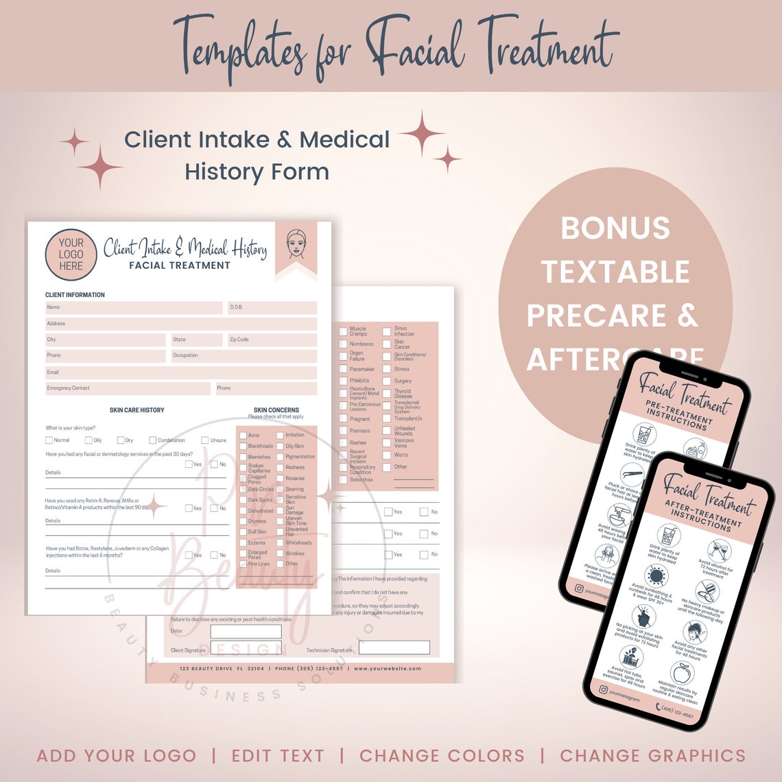 Editable Facial Treatment Business Forms, Templates for Estheticians ...