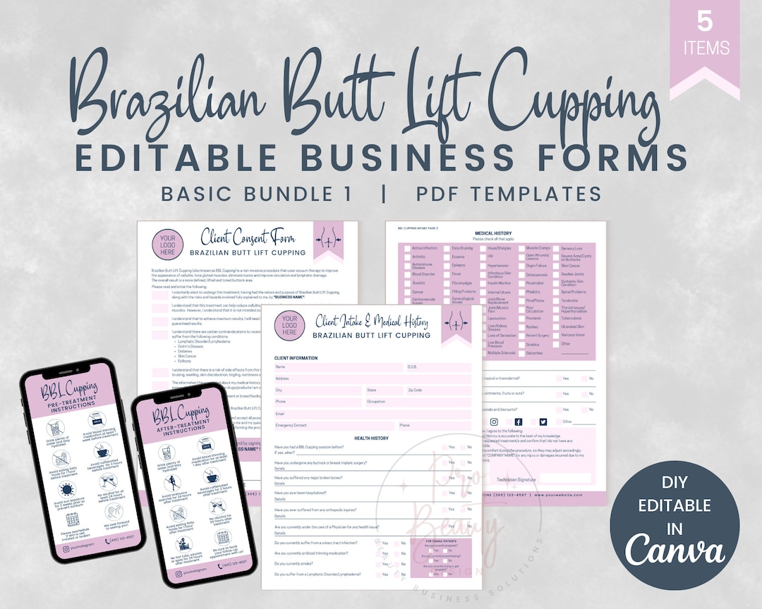 Brazilian Butt Lift Cupping Consent Form & Liability Waiver, Editable ...