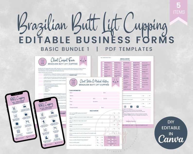 Brazilian Butt Lift Cupping Consent Form & Liability Waiver, Editable ...