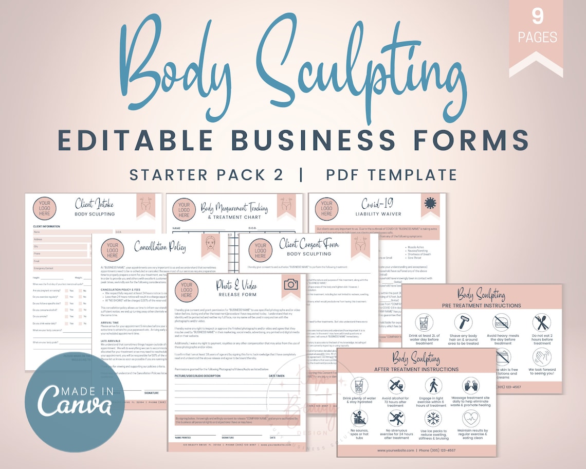 Editable Body Sculpting Templates Body Contouring Forms for - Etsy