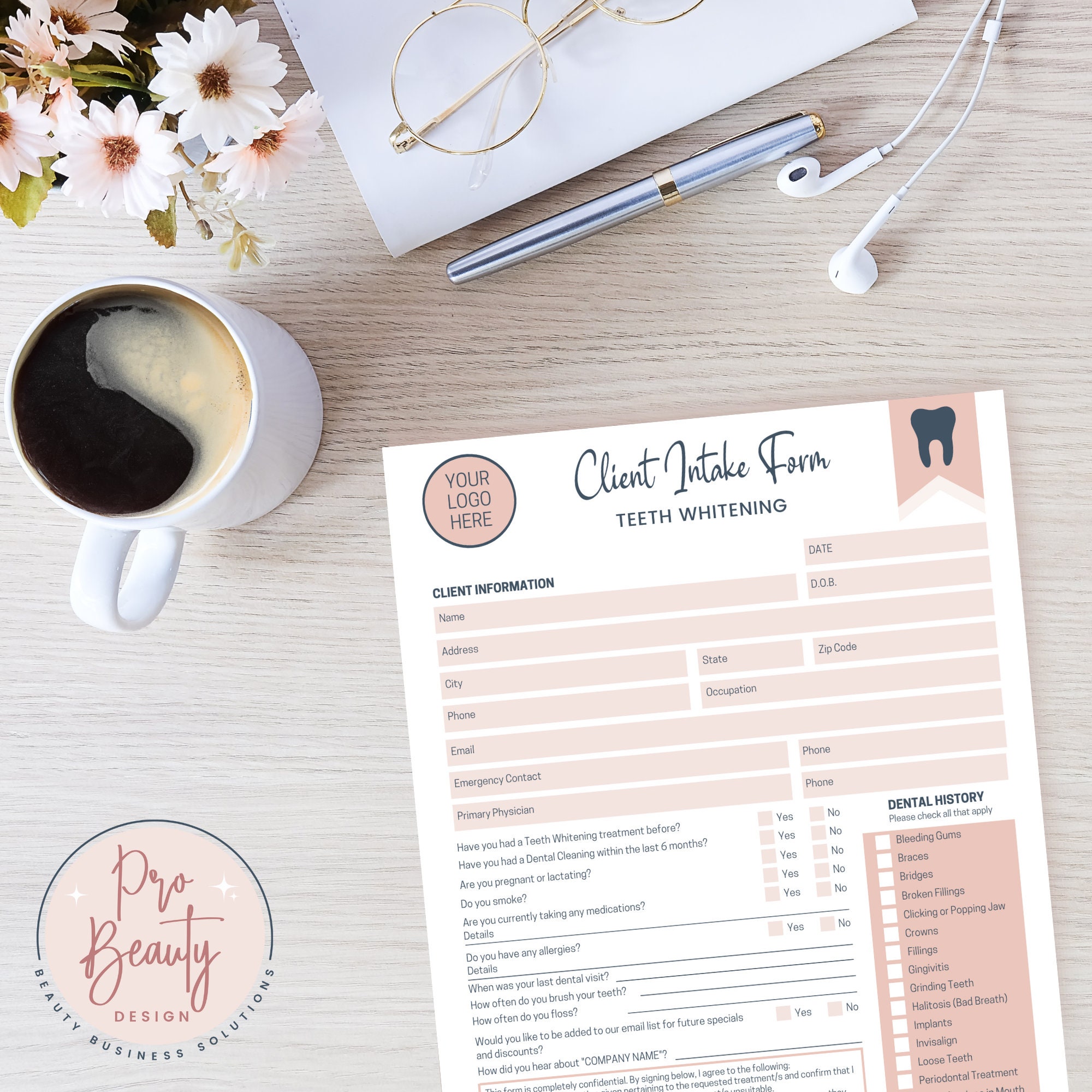 Teeth Whitening Client Intake Form: Editable Esthetician Business ...