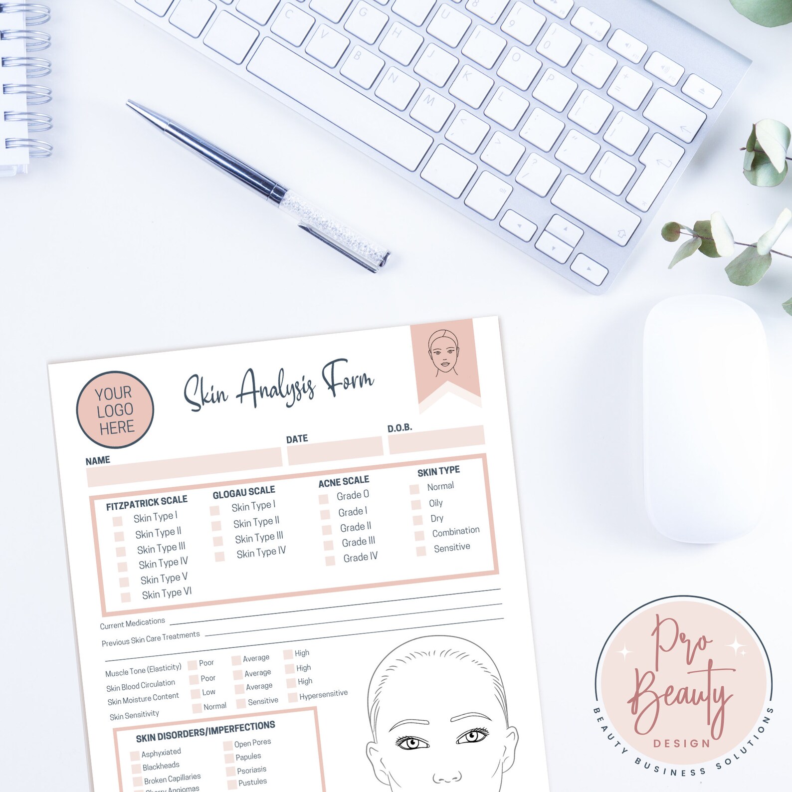 Editable Skin Analysis Form Template for Estheticians, Printable Skin ...