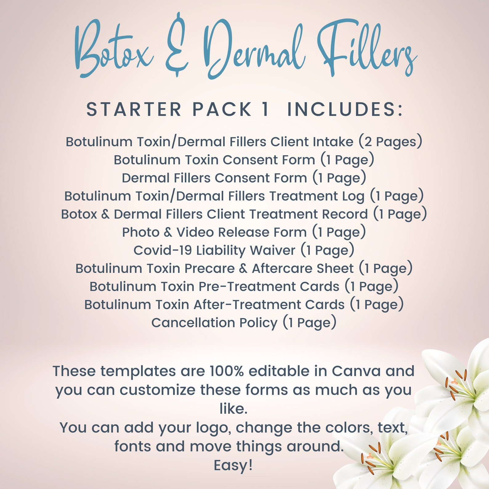 Editable Botulinum Toxin and Dermal Filler Business Forms, Botox Client ...