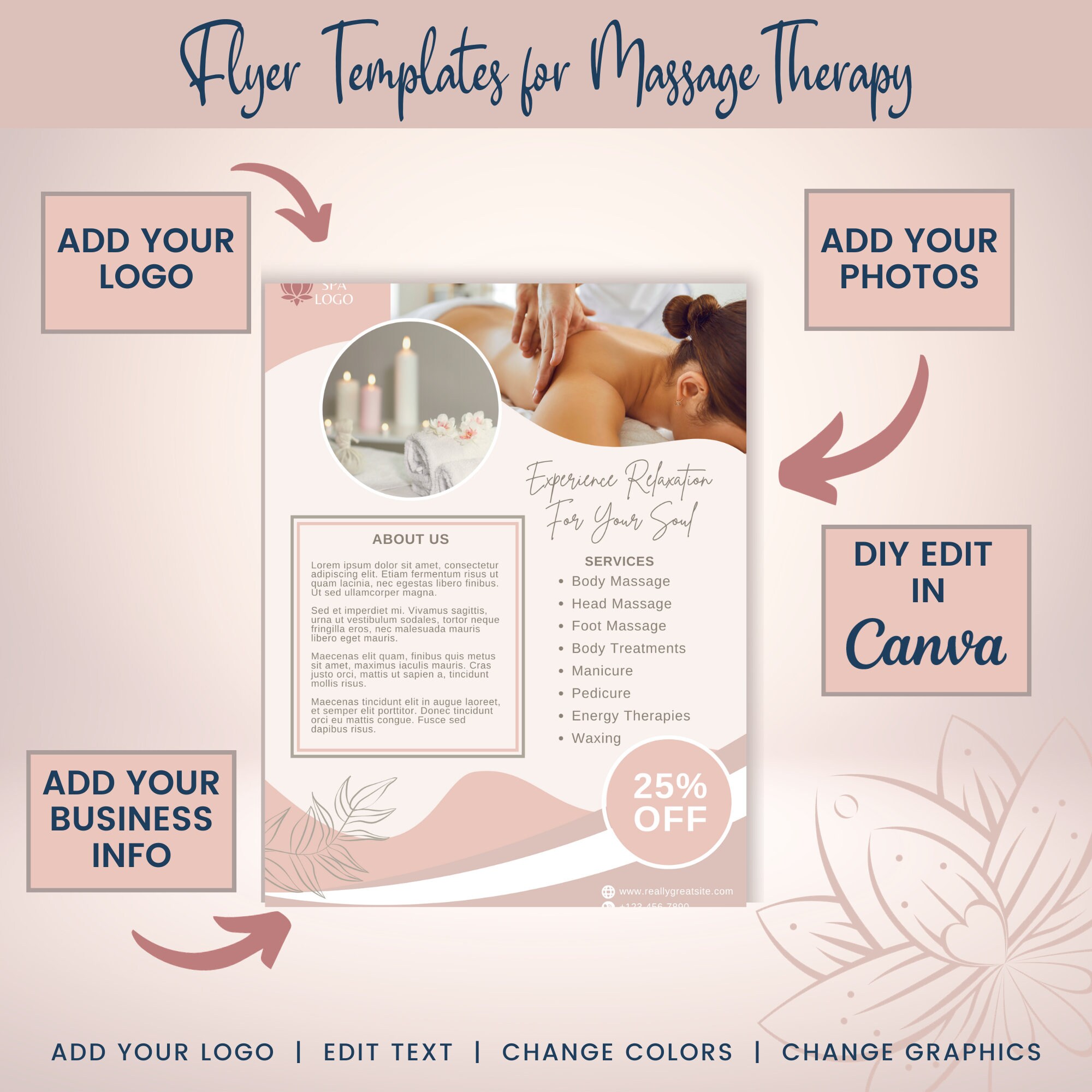 Editable Massage Therapy Flyer Pack, Printable Massage Flyers A4 and A5 ...
