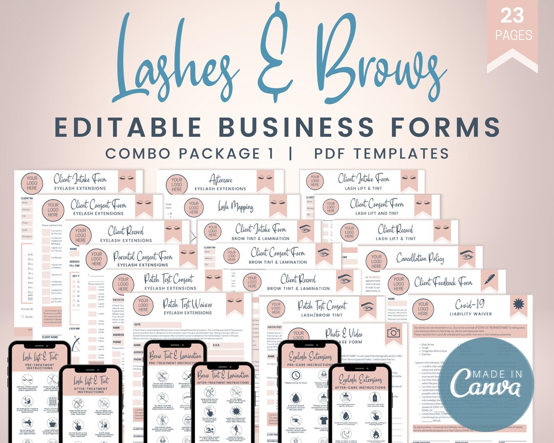Editable Lashes and Brows Business Forms Eyelash Extensions - Etsy