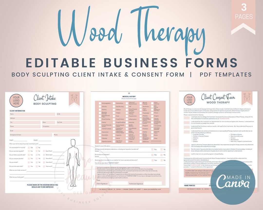 Editable Body Sculpting Client Intake Forms Wood Therapy Client