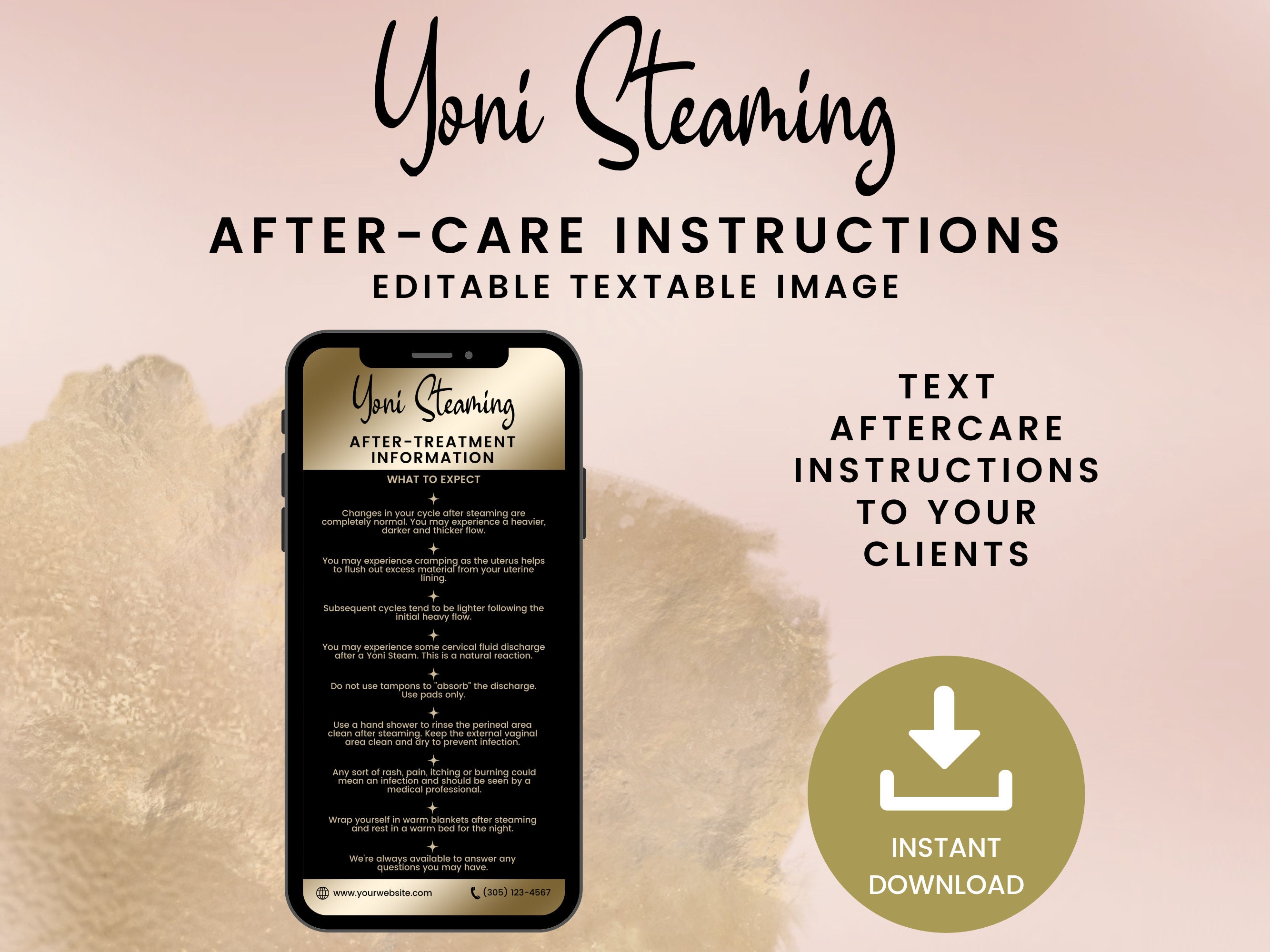 Textable Yoni Steaming Aftercare Card, Editable V Steam Card for ...