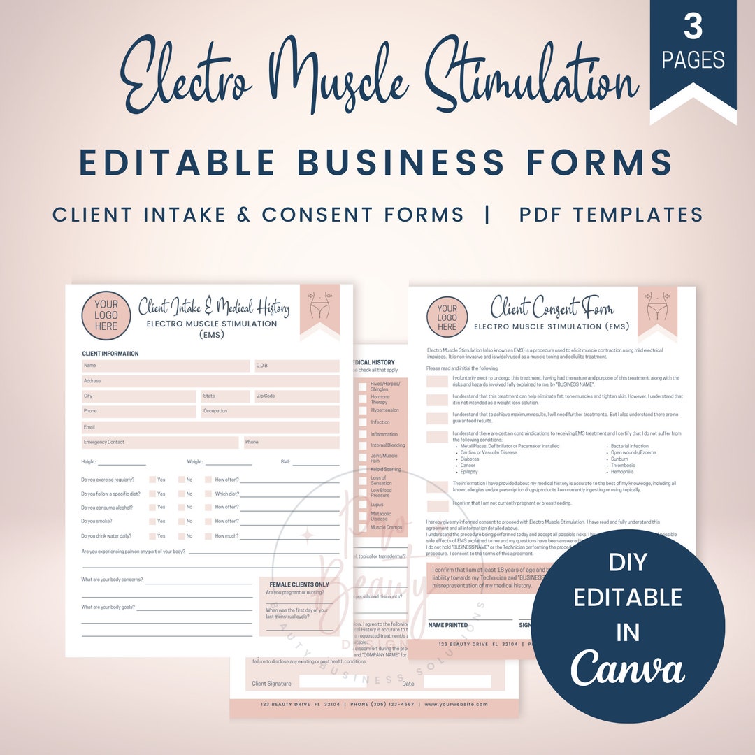 Electro Muscle Stimulation Client Intake Form, Editable EMS Consent ...