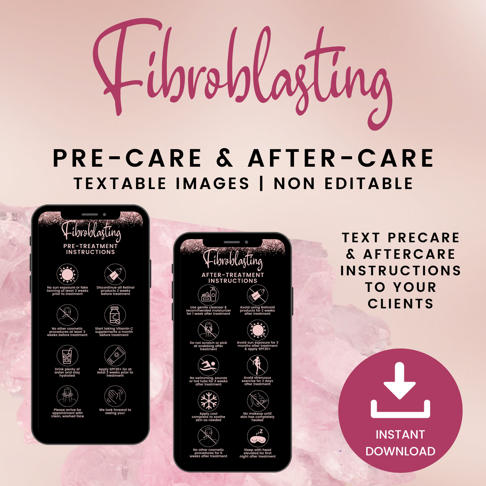 Fibroblasting Precare and Aftercare Cards, Textable Fibroblast ...