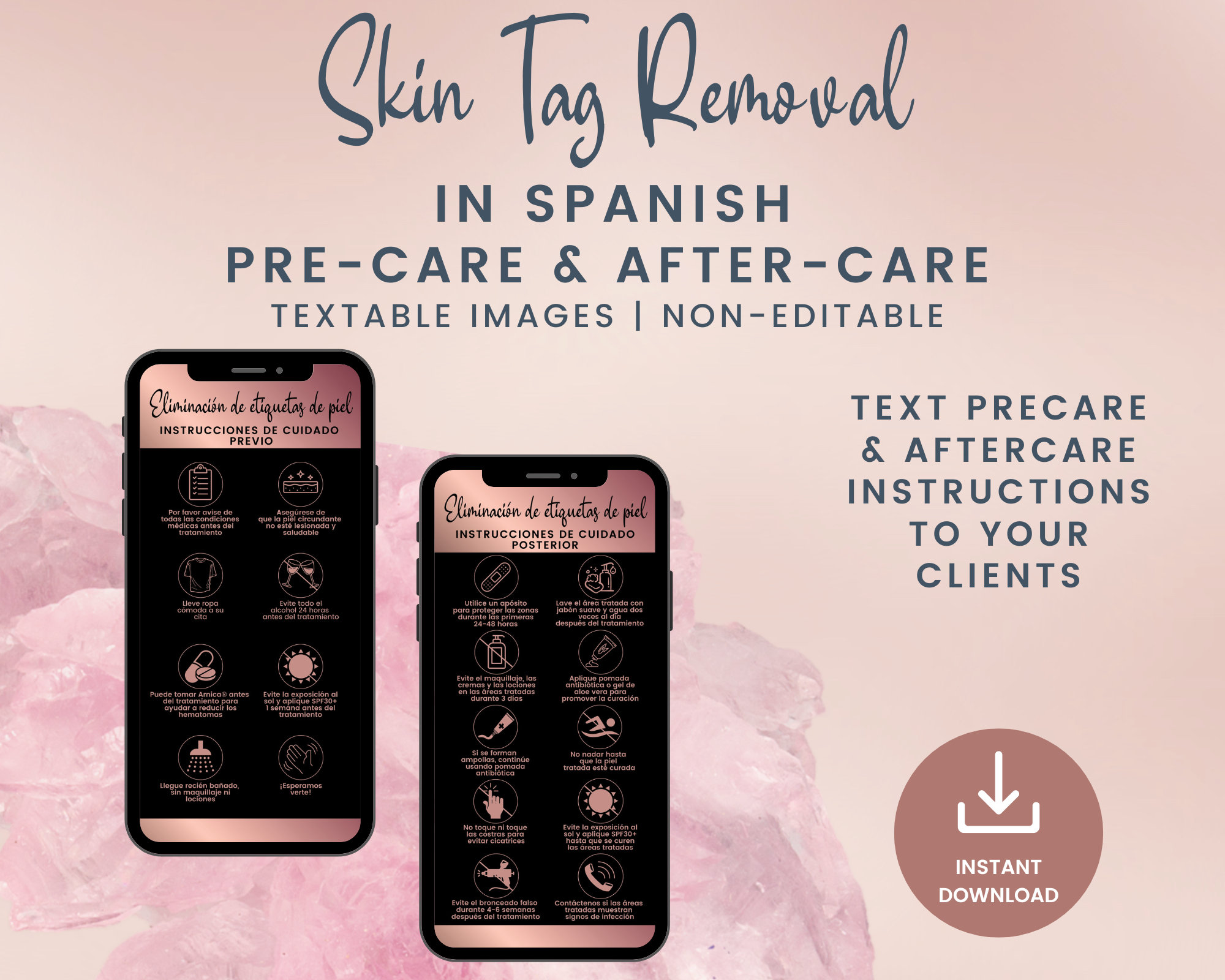 SPANISH Skin Tag Removal Precare and Aftercare Digital Cards, Textable ...