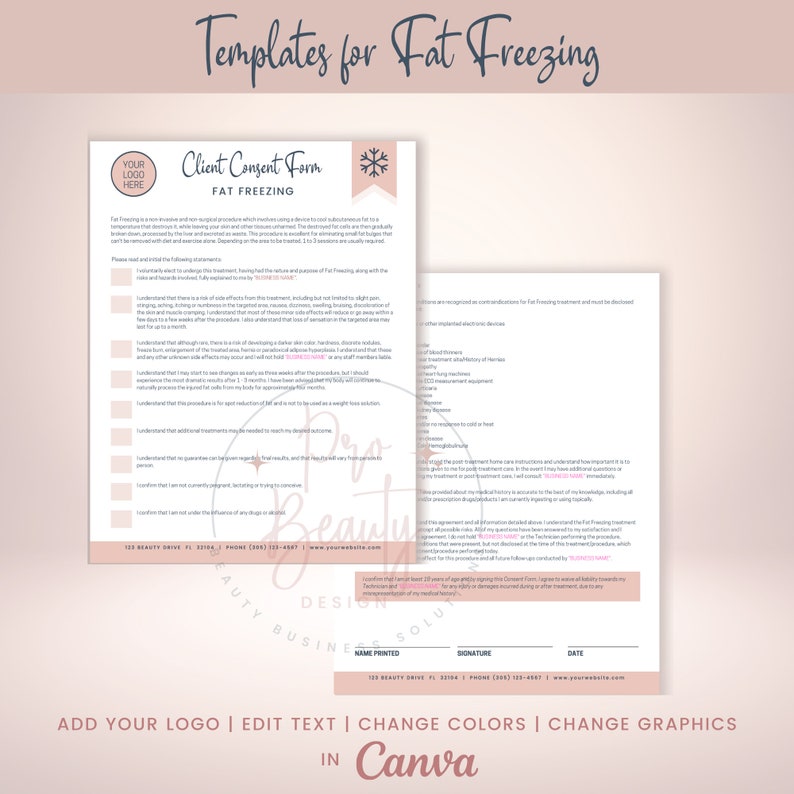 Fat Freezing Consent Form & Liability Waiver, Editable Cryotherapy Body ...