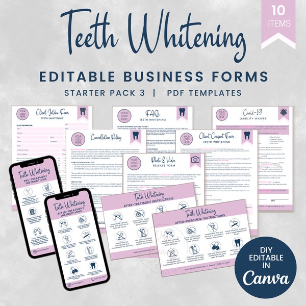 Teeth Whitening Client Intake Form, Editable Informed Consent, Tooth ...