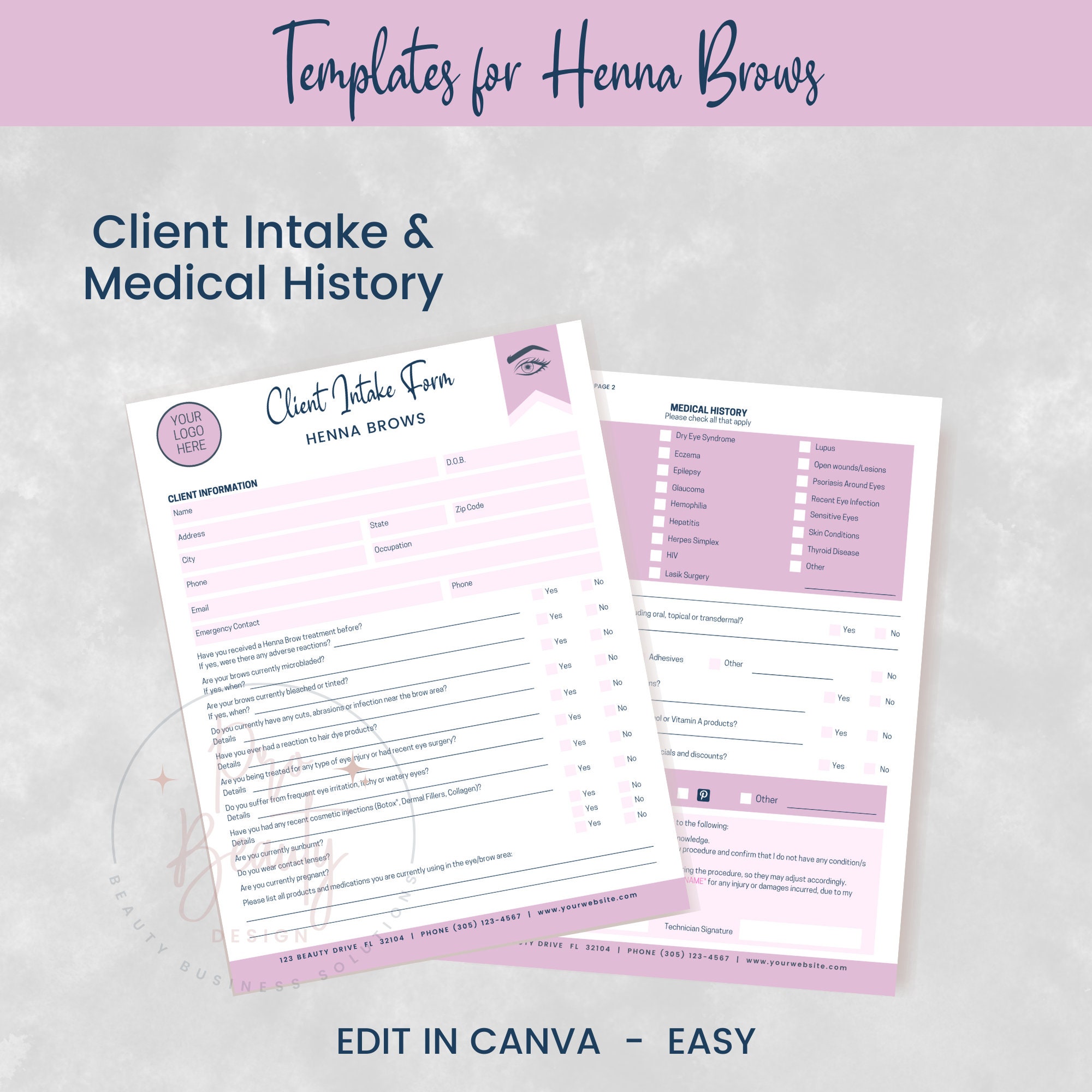 Editable Henna Brows Client Intake Form, Brow Tint Consent Form ...