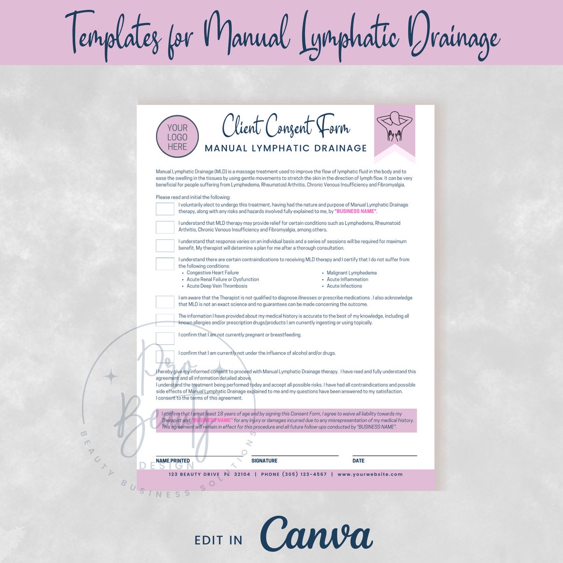 Manual Lymphatic Drainage Business Forms Editable MLD Massage - Etsy ...