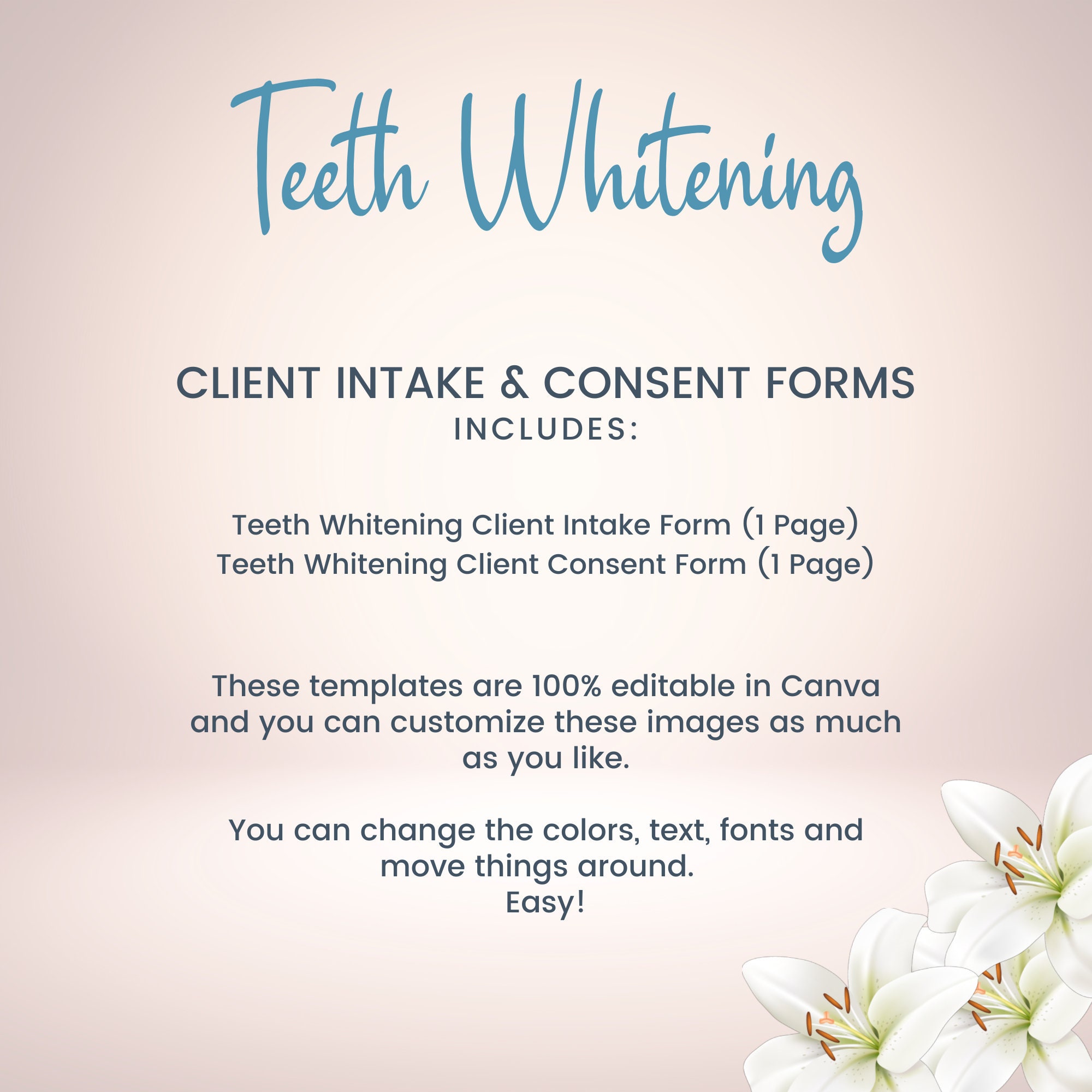 Teeth Whitening Client Intake Form, Editable Informed Consent, Tooth ...