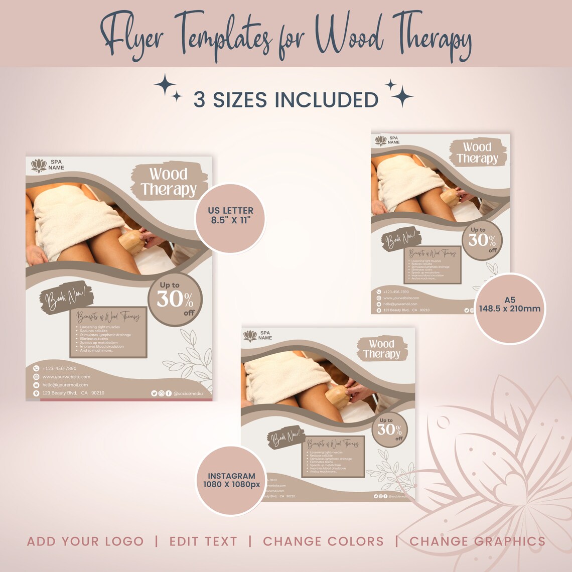 Editable Wood Therapy Flyer Pack, Printable Wood Therapy Flyers ...