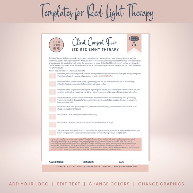 LED Red Light Therapy Client Consent Form, Editable RLT Forms for ...