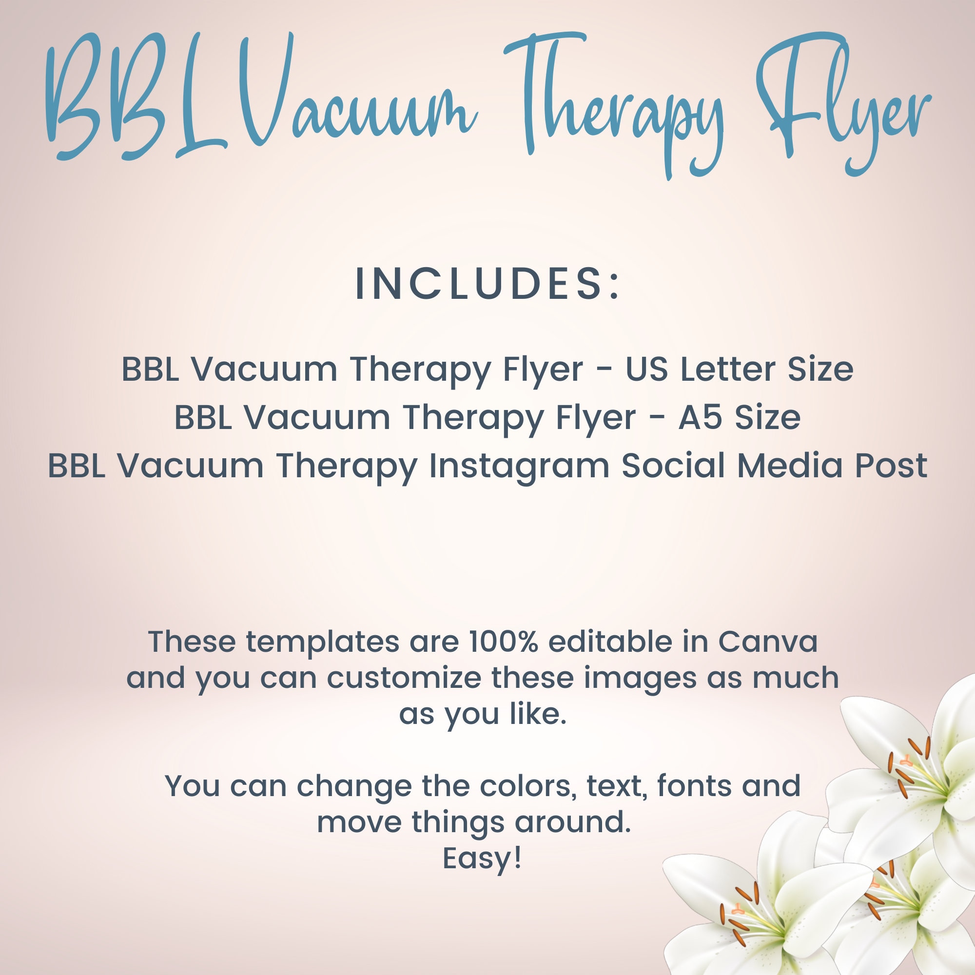 Editable BBL Vacuum Therapy Flyer Pack, Printable Brazilian Butt Lift ...