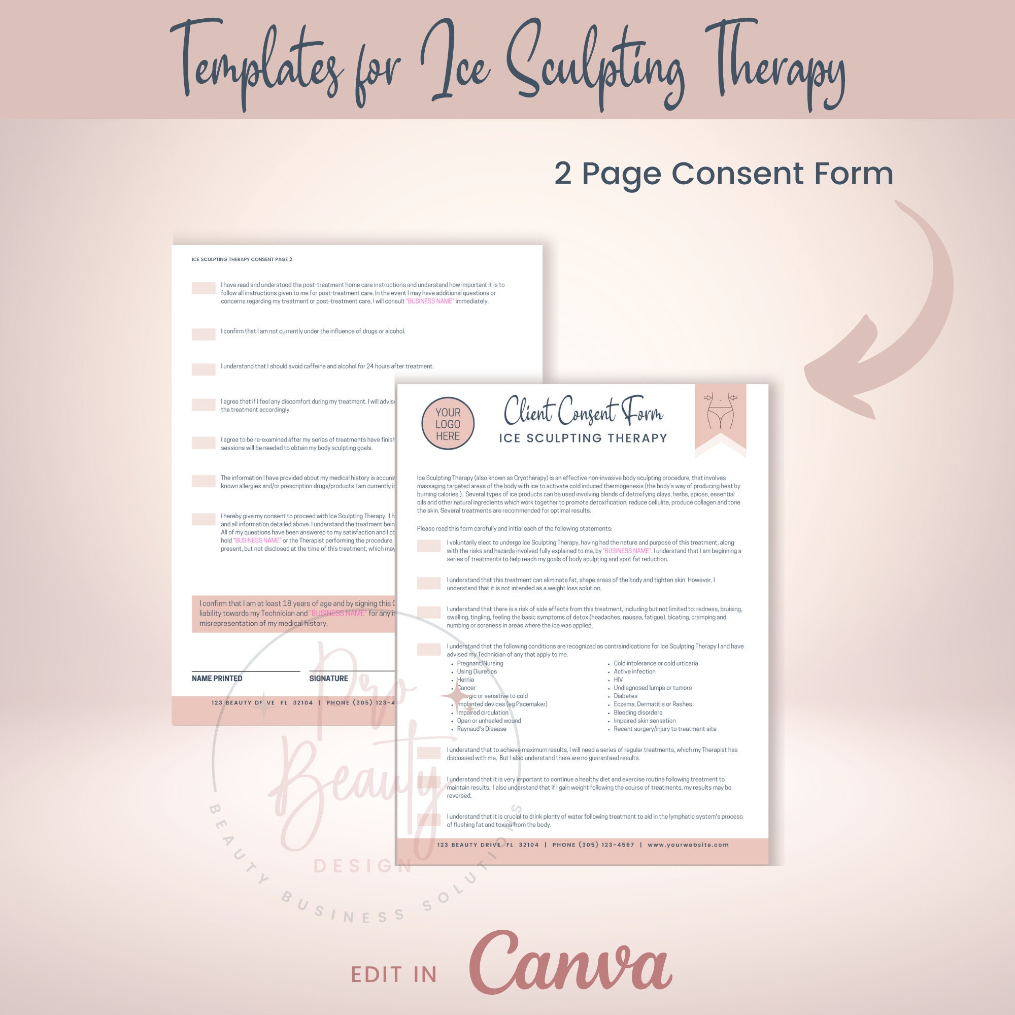 Ice Sculpting Therapy Business Forms, Editable Ice Therapy Consultation ...
