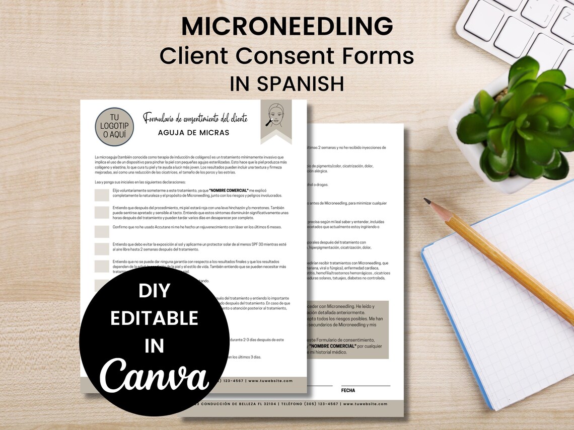 Spanish Microneedling Consent Form Template: Editable Client Forms ...