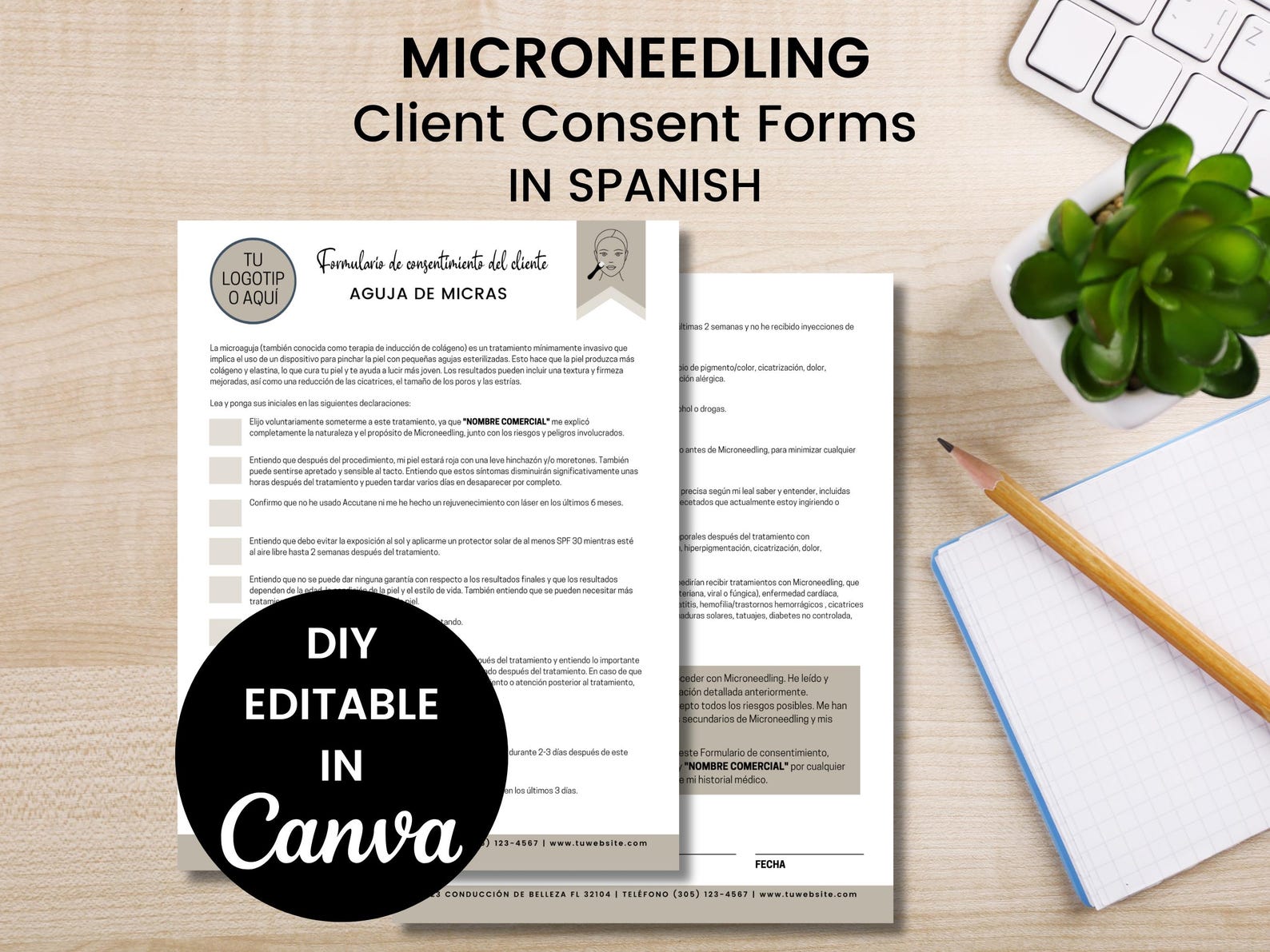 Spanish Microneedling Consent Form Template: Editable Client Forms ...