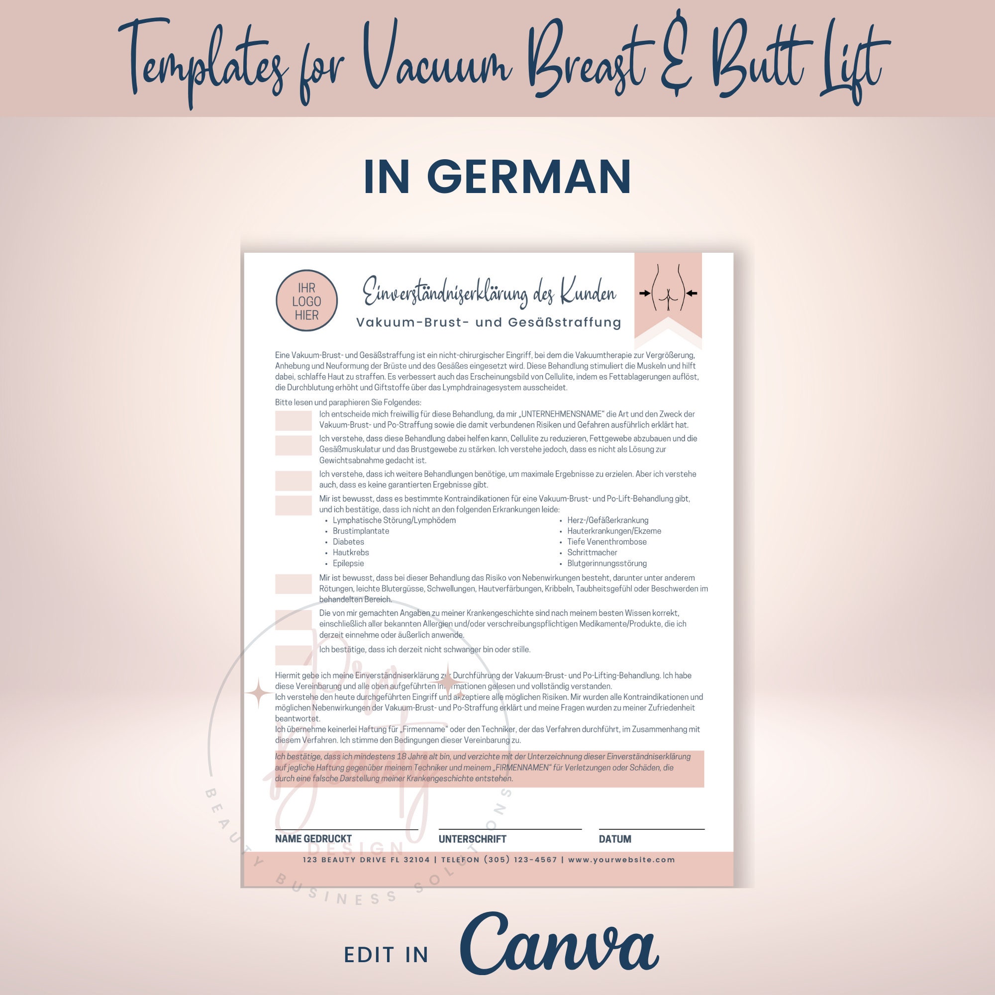 German Vacuum Breast and Butt Lift Consent Form & Liability Waiver ...